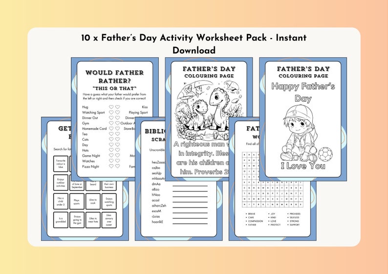 10 X Father's Day Activity Worksheet Pack | Fathers Day | Christian Kid ...