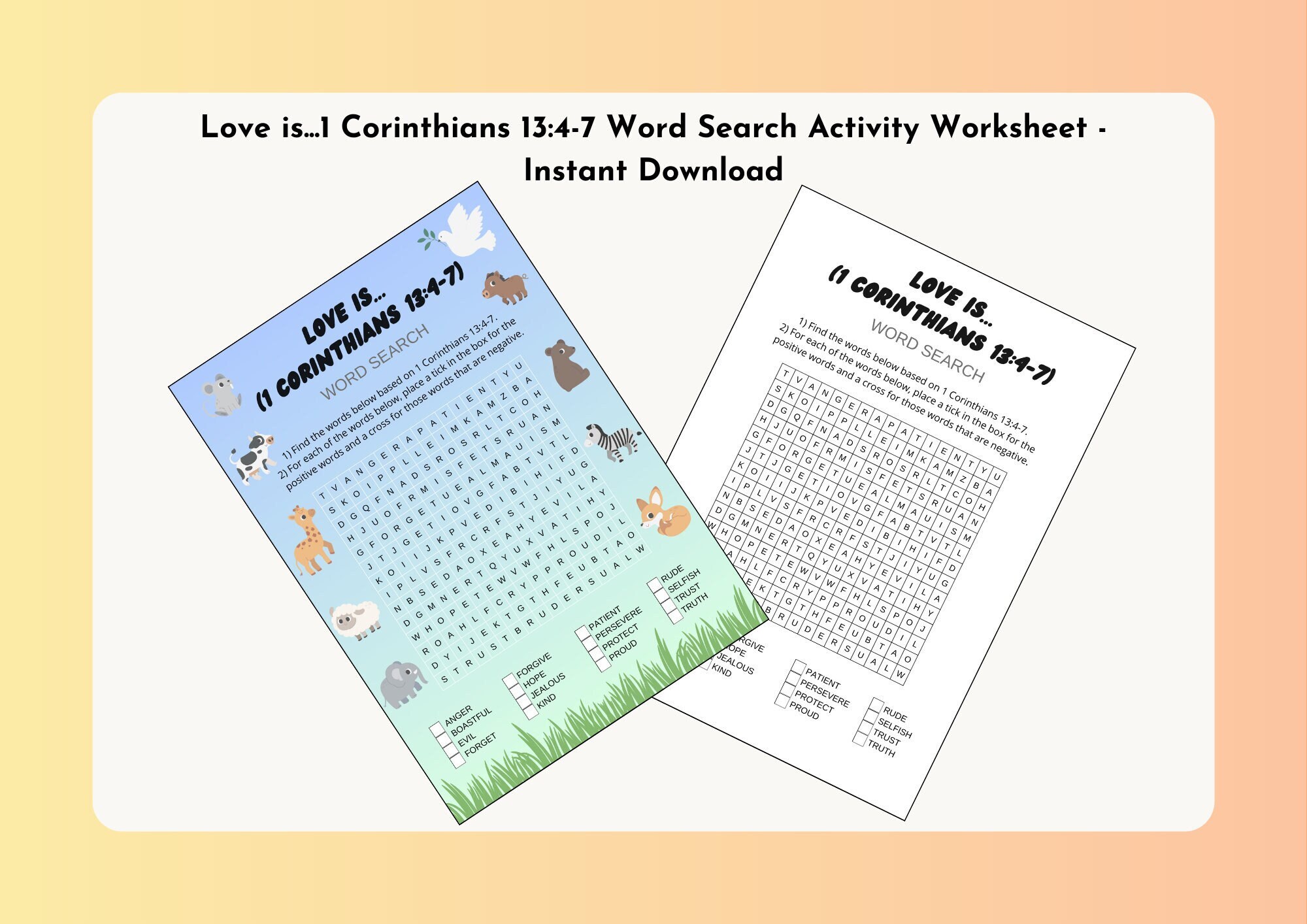 Love is Word Search Activity Worksheet | 1 Corinthians 13 :4-7 ...