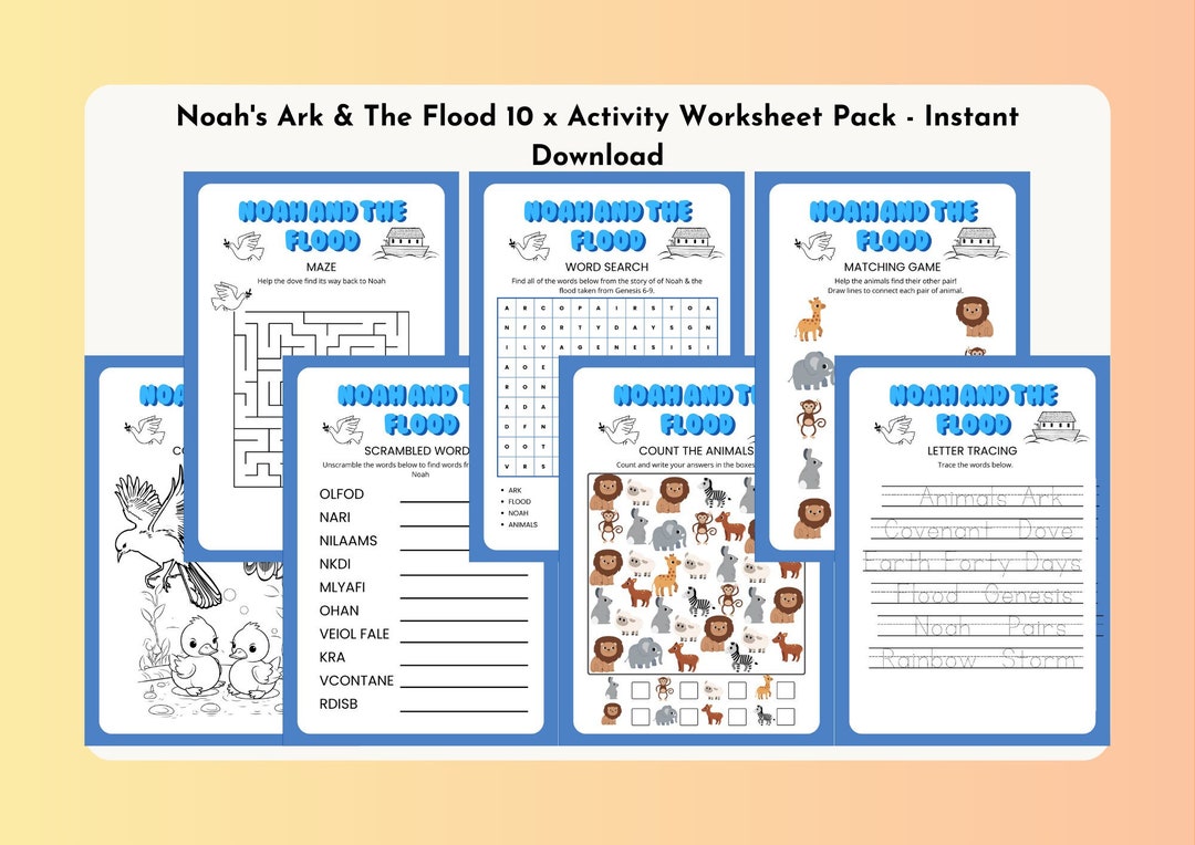 Noah's Ark and the Flood 10 X Activity Worksheet Pack | Genesis 6-9 ...