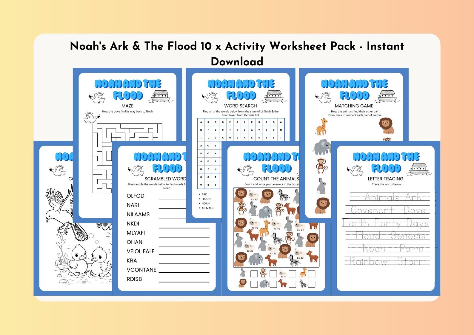 Noah's Ark and the Flood 10 X Activity Worksheet Pack | Genesis 6-9 ...