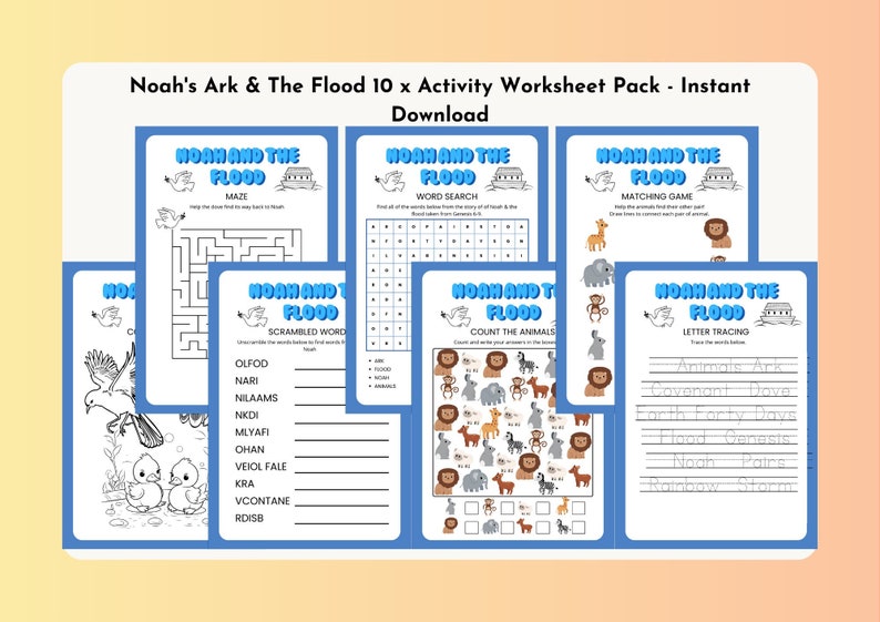 Noah's Ark and the Flood 10 X Activity Worksheet Pack | Genesis 6-9 ...