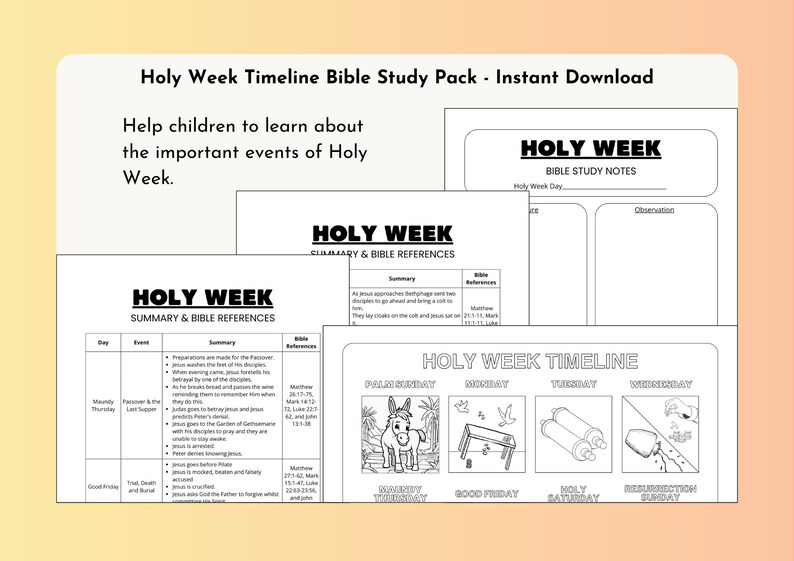 Holy Week Timeline Bible Study Pack | Palm Sunday, Last Supper, Good ...