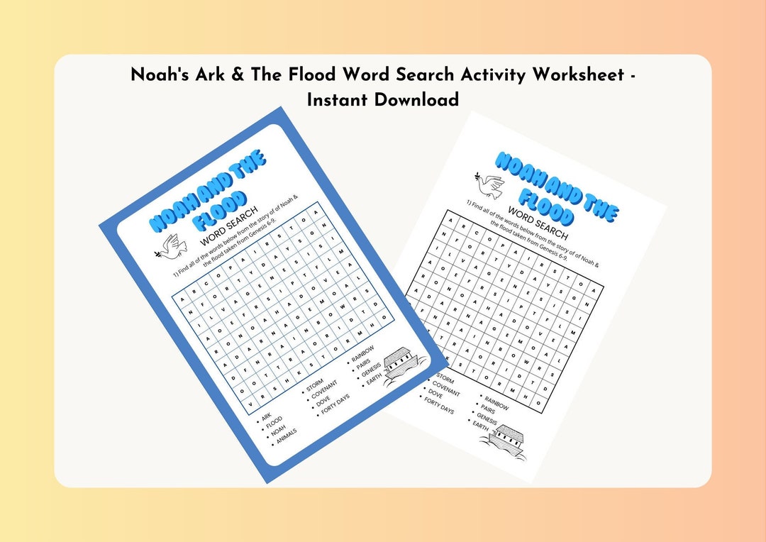 Noah's Ark and the Flood Word Search Activity Worksheet Genesis 6-9 ...
