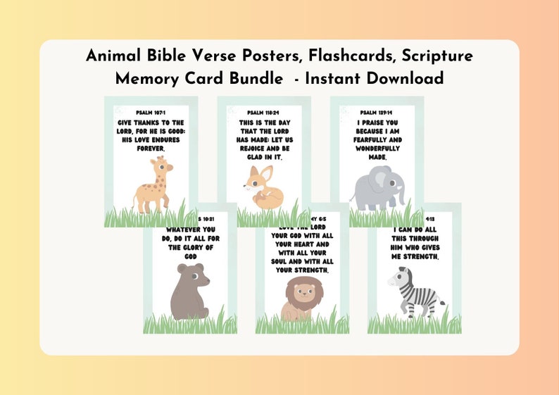 Animal Theme Bible Verse Posters/wall Art, Flashcards, Scripture Memory ...