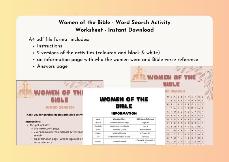 Women of the Bible Word Search Activity | Mother's Day | Christian Kids ...