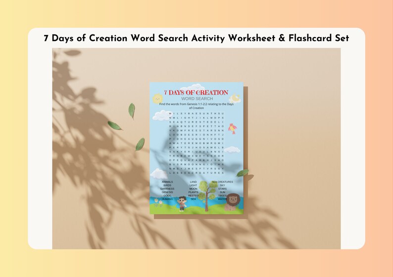 7 Days of Creation Flashcards & Word Search Activity Worksheet ...