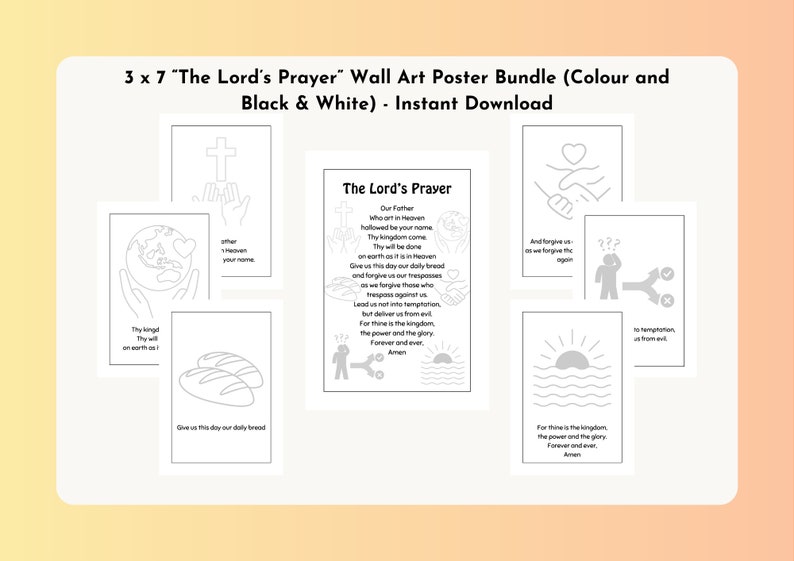 3 X 7 Set of the Lords Prayer Digital Wall Art Poster Bundle | Children ...