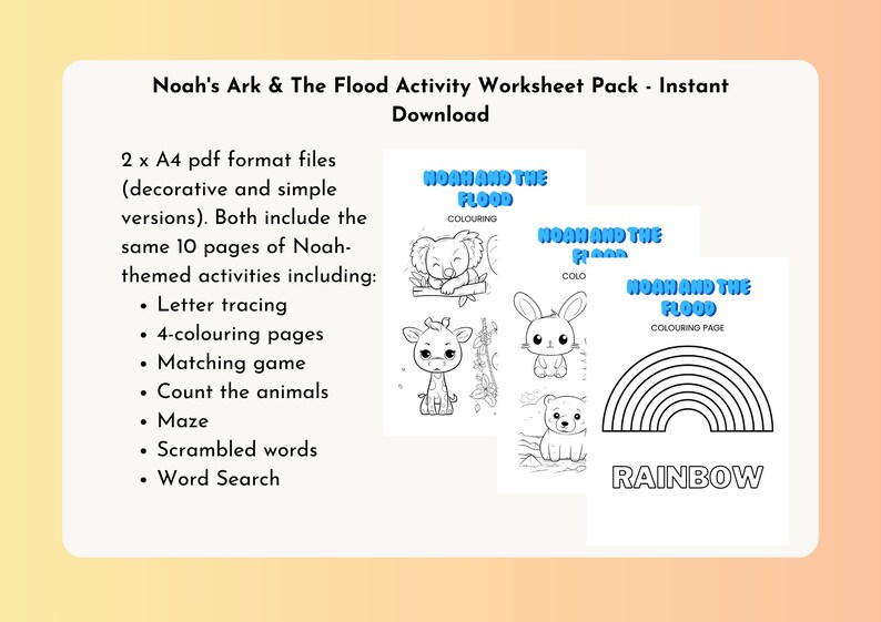 Noah's Ark and the Flood 10 X Activity Worksheet Pack | Genesis 6-9 ...