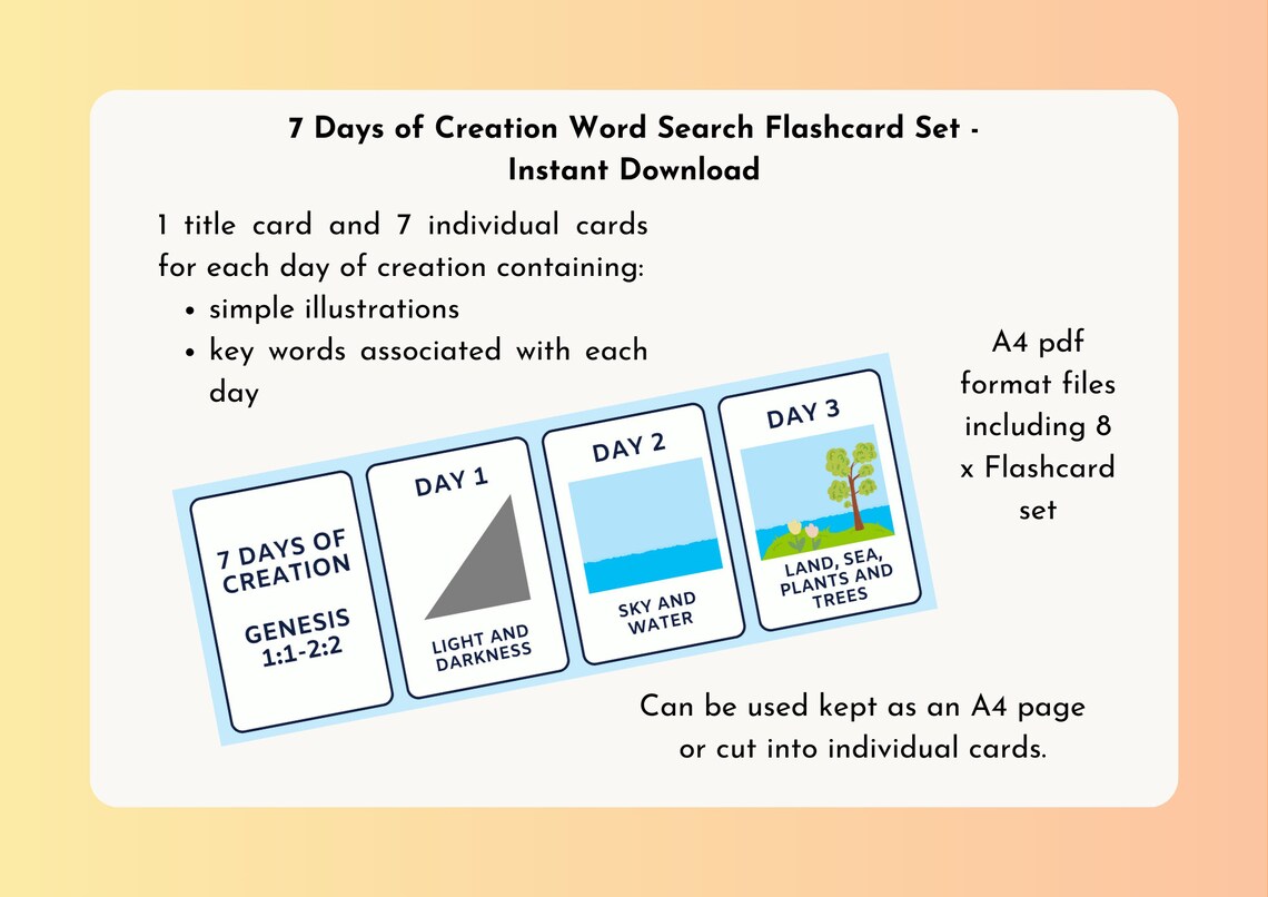 7 Days of Creation Flashcards | Genesis 1-2:2 | Sunday School ...