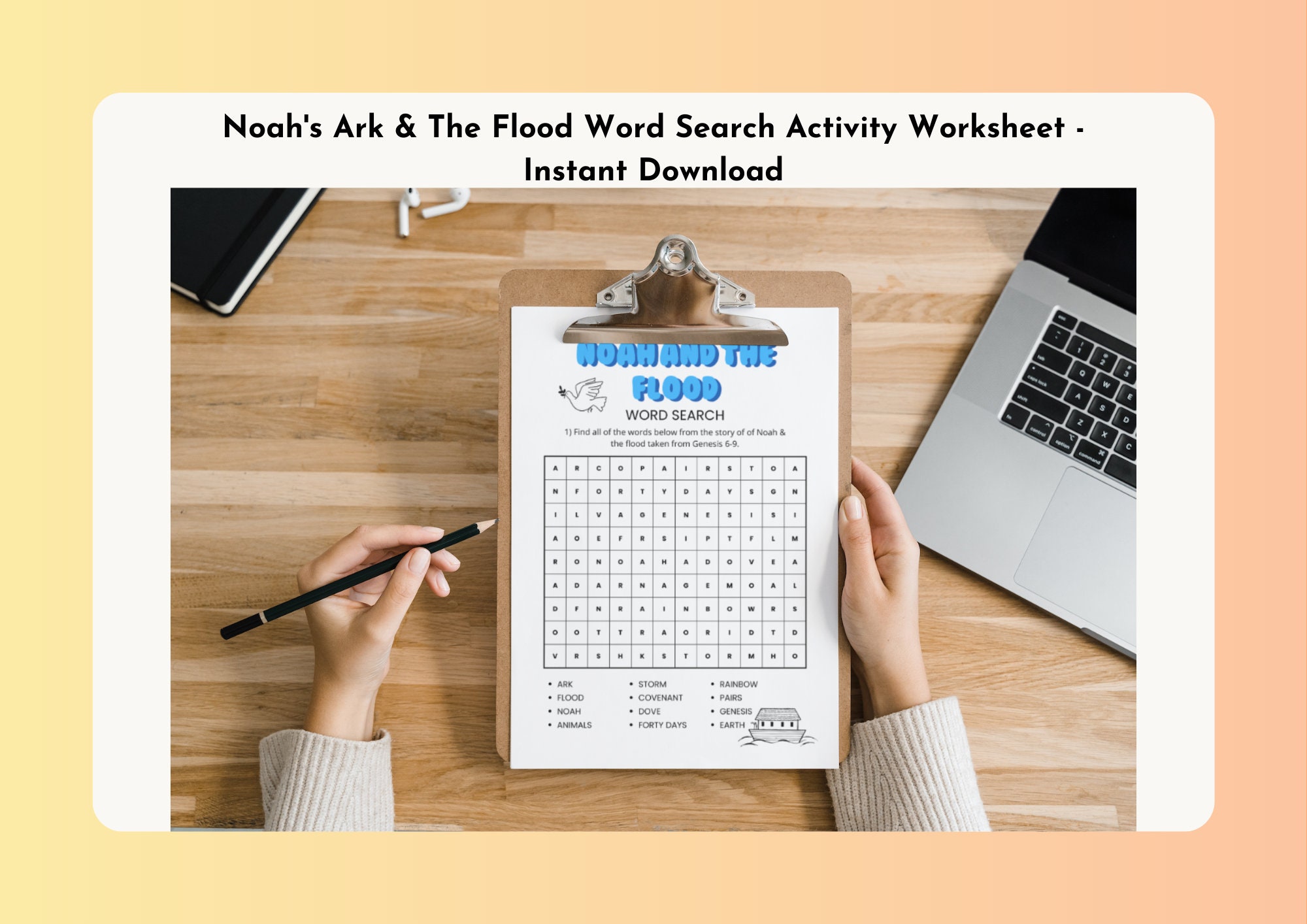 Noah's Ark and the Flood Word Search Activity Worksheet Genesis 6-9 ...