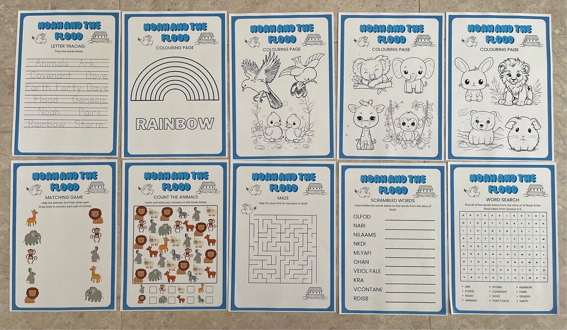 Noah's Ark and the Flood 10 X Activity Worksheet Pack | Genesis 6-9 ...