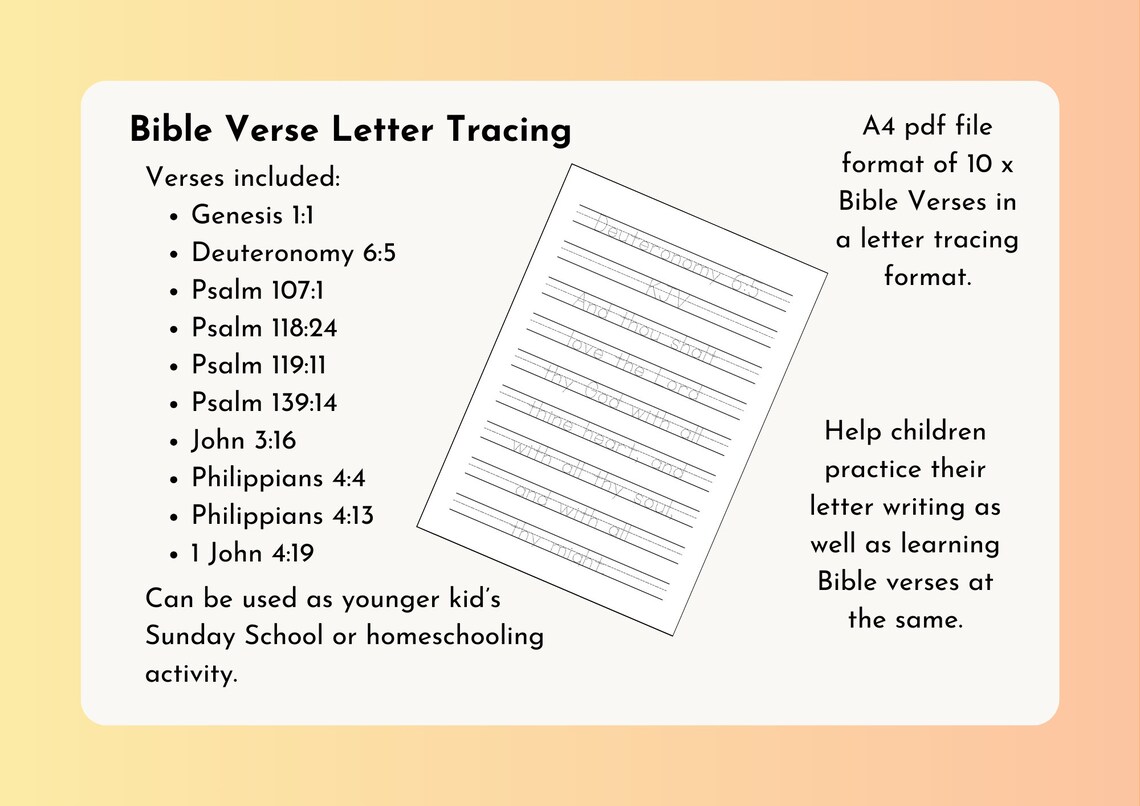 10 X Bible Verse Scripture Tracing Worksheets King James Version ...