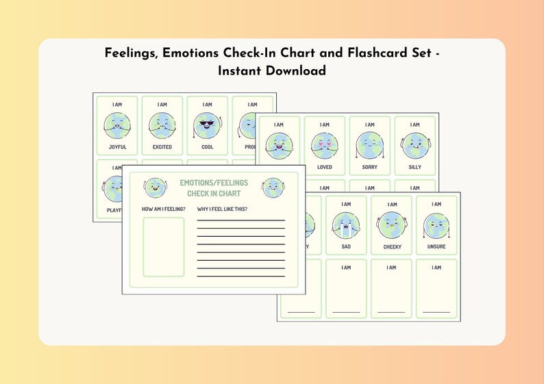 Feelings, Emotions Check-in Chart and Flashcard Set | Children, Kids ...