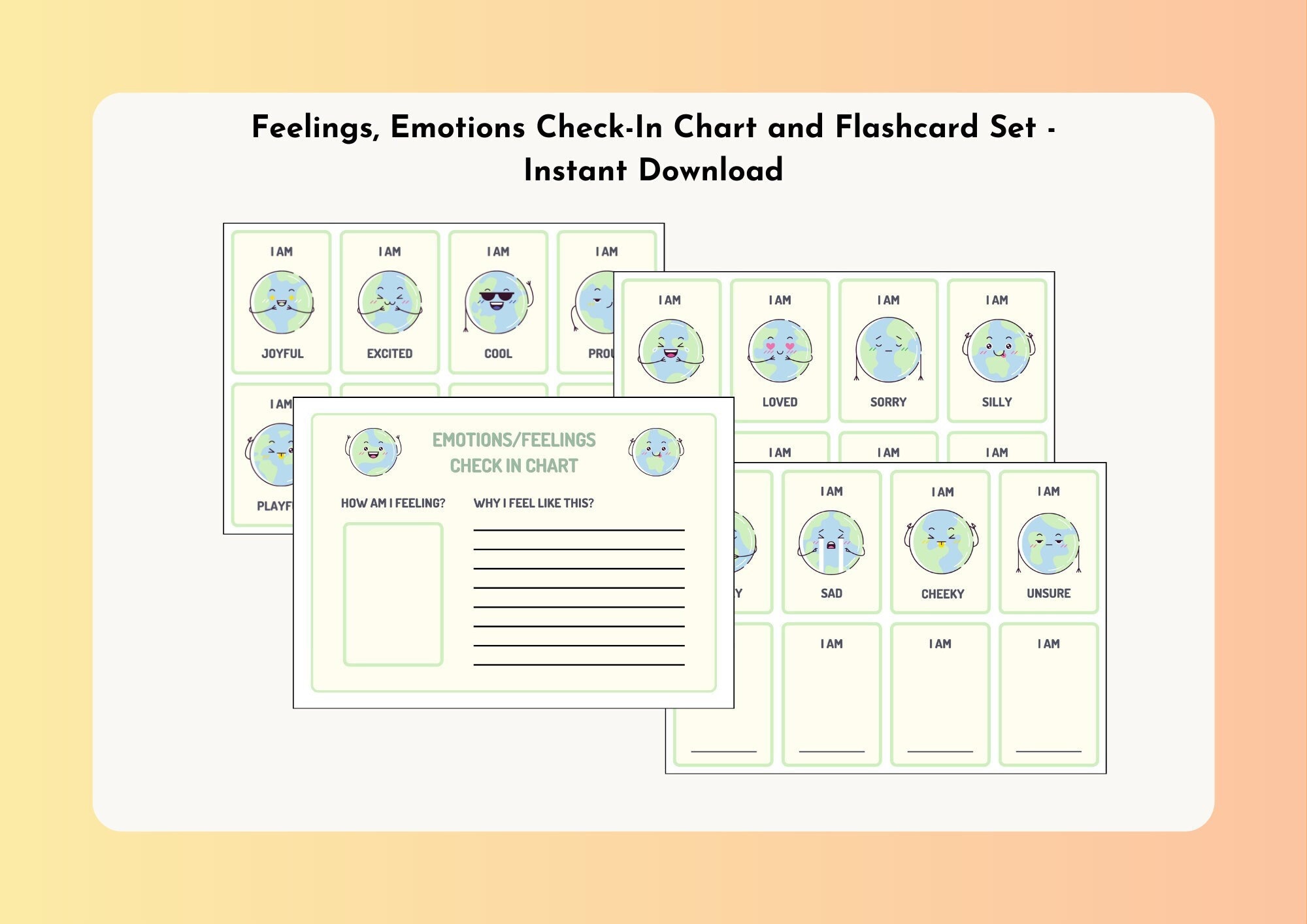 Feelings, Emotions Check-in Chart and Flashcard Set | Children, Kids ...