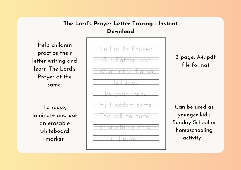 The Lord's Prayer Scripture Tracing Worksheets | Christian Kid, Sunday ...