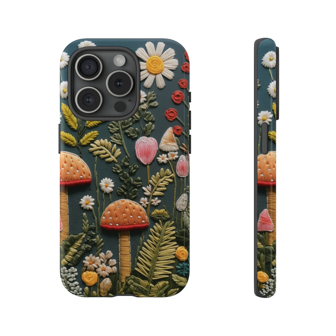 Cottagecore Mushroom Phone Case | Embroidered Look Floral Phone Case ...