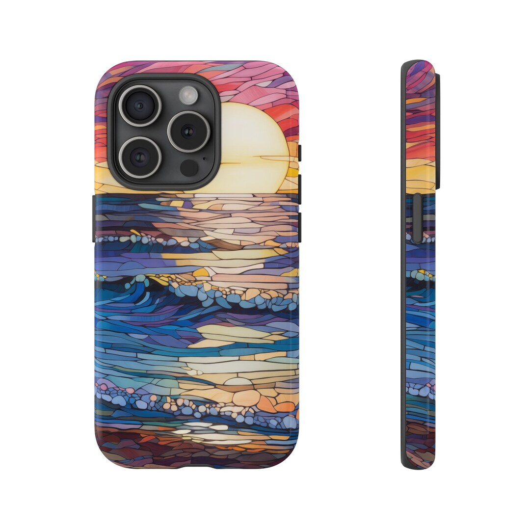Stained Glass Phone, Beach Sunset, Tough Case, Sunset's Embrace, for ...