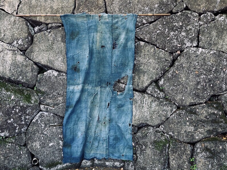 Japanese Vintage Indigo Dyed Cotton Boro Fragment,late Meiji to Early ...