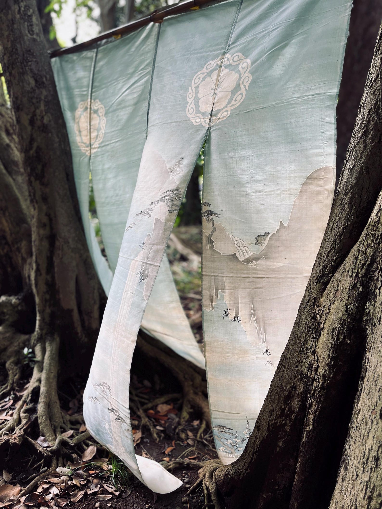 Japanese Vintage Silk Habutae Noren Shop Curtain With a Landscape ...