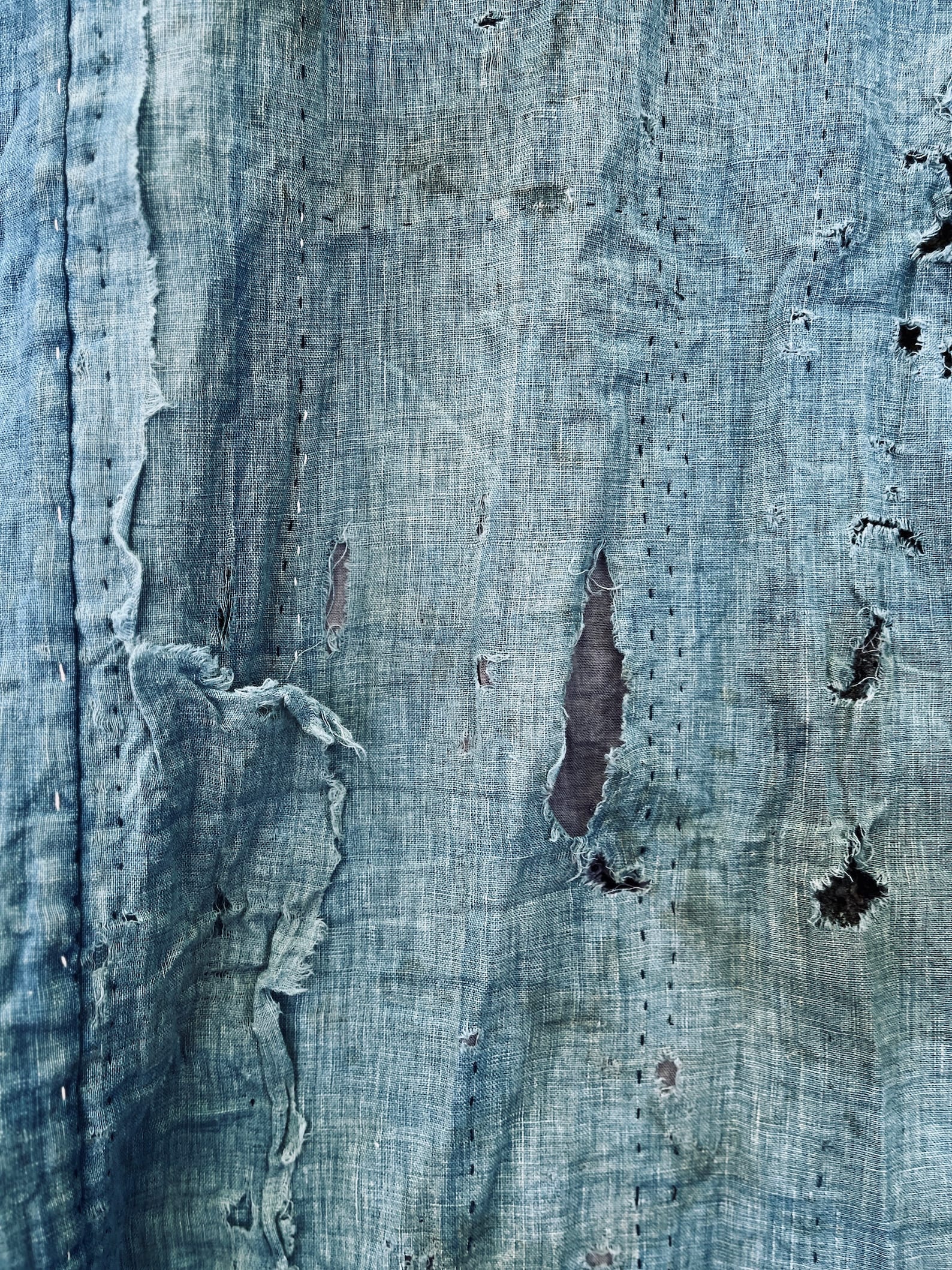 Japanese Vintage Indigo Dyed Cotton Boro Fragment,late Meiji to Early ...