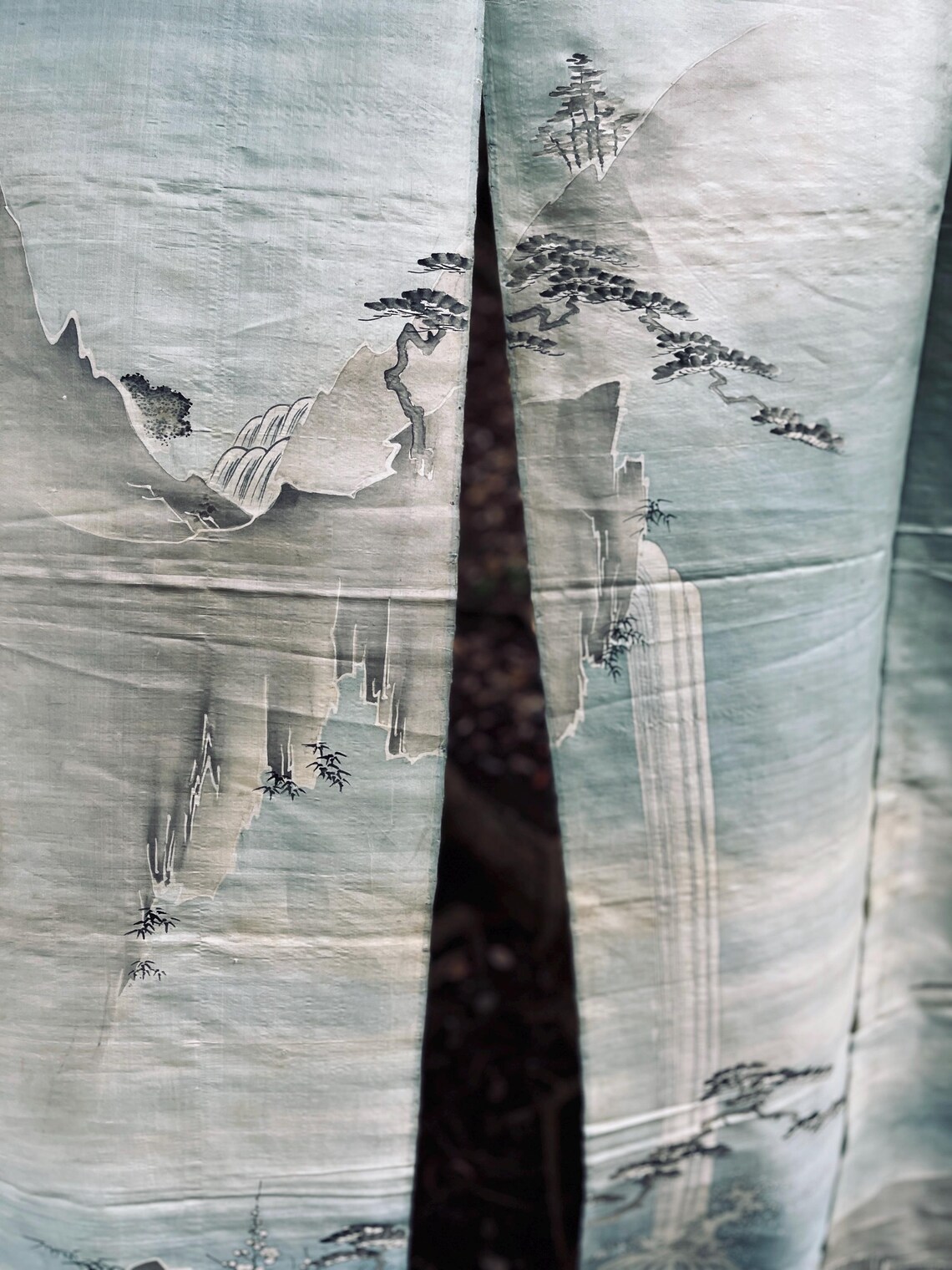 Japanese Vintage Silk Habutae Noren Shop Curtain With a Landscape ...