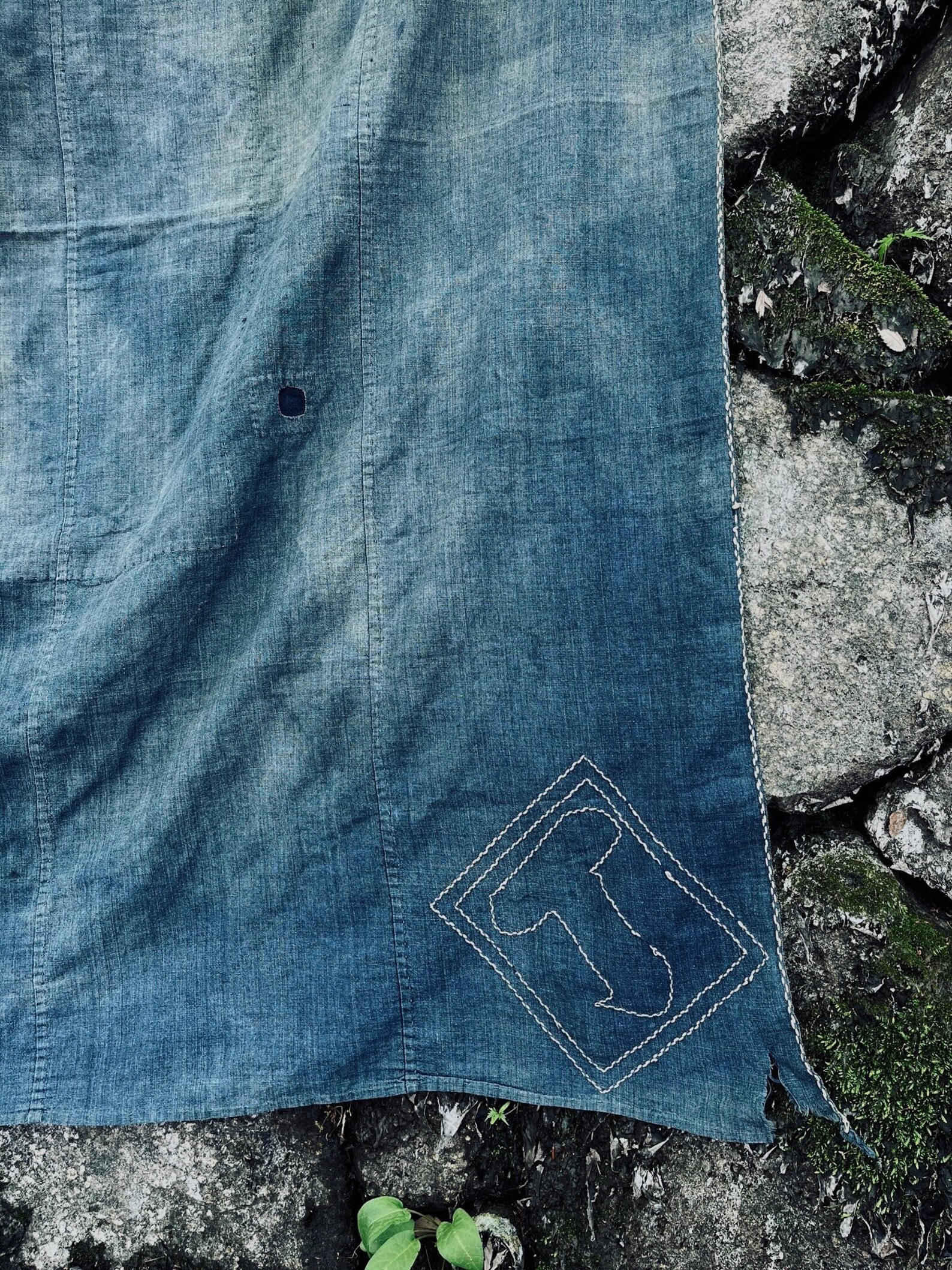 Japanese Vintage Indigo Dyed Sashiko Stitched Cotton Cloth Large ...