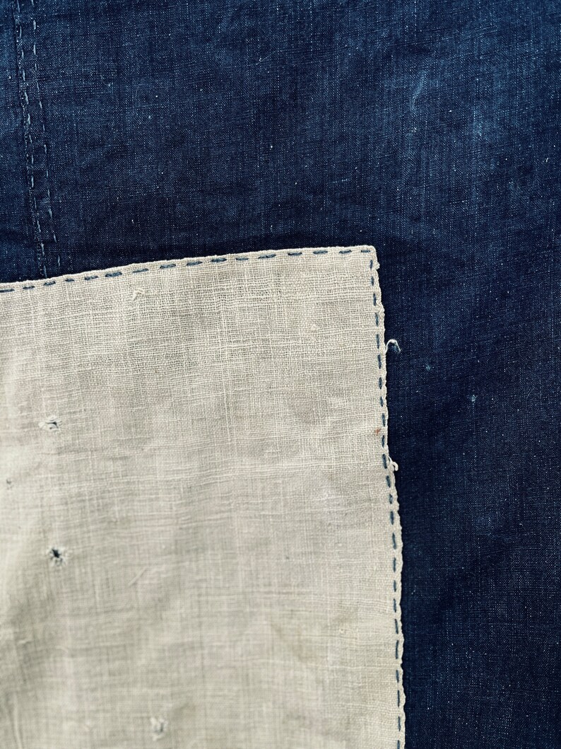 Japanese Vintage Indigo Dyed Sashiko Stitched Cotton Cloth Large ...
