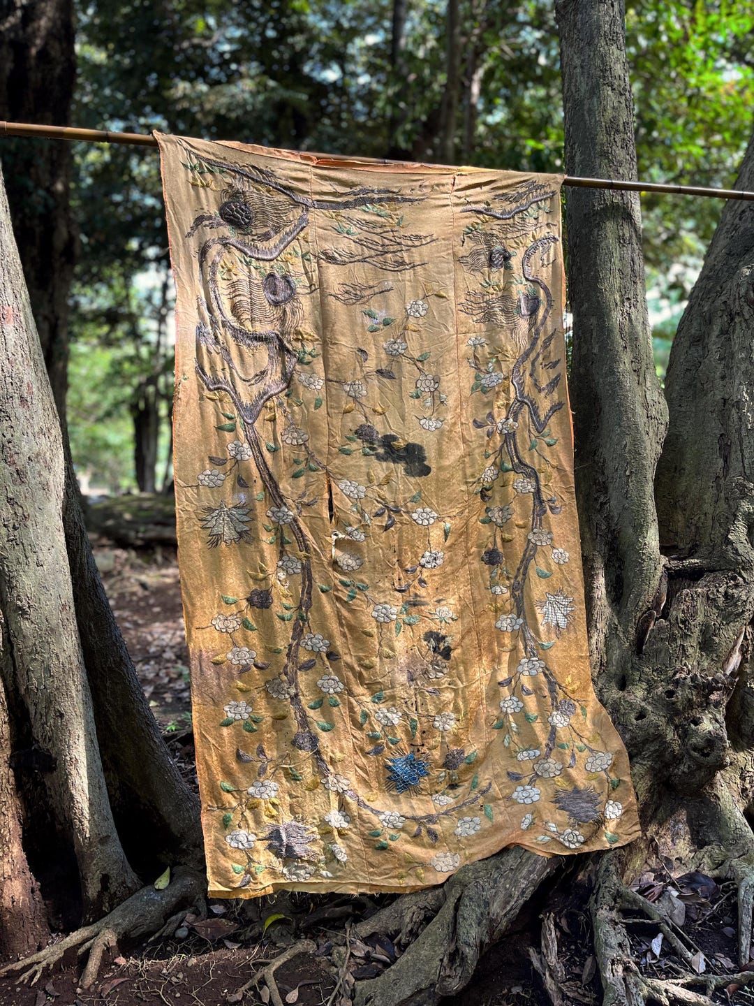 Japanese Vintage Benibana Safflower Dyed Silk Kimono Textile Fragment ...