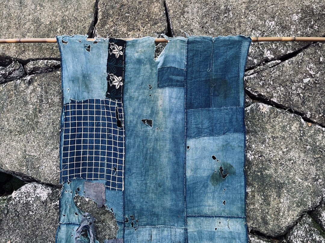 Japanese Vintage Indigo Dyed Cotton Boro Fragment,late Meiji to Early ...