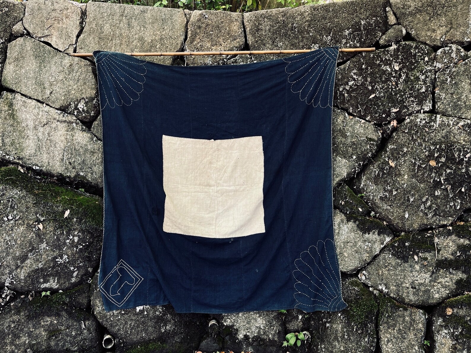 Japanese Vintage Indigo Dyed Sashiko Stitched Cotton Cloth Large ...