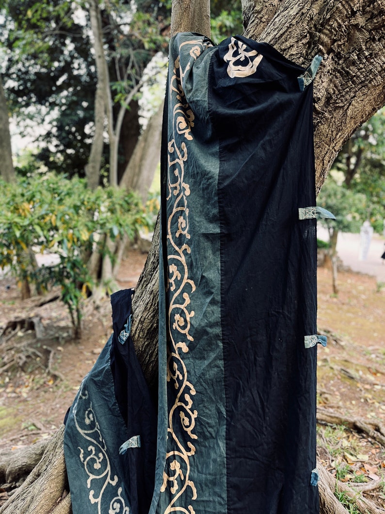 Japanese Vintage Indigo and Persimmon Dyed Cotton Long Curtain Cloth ...