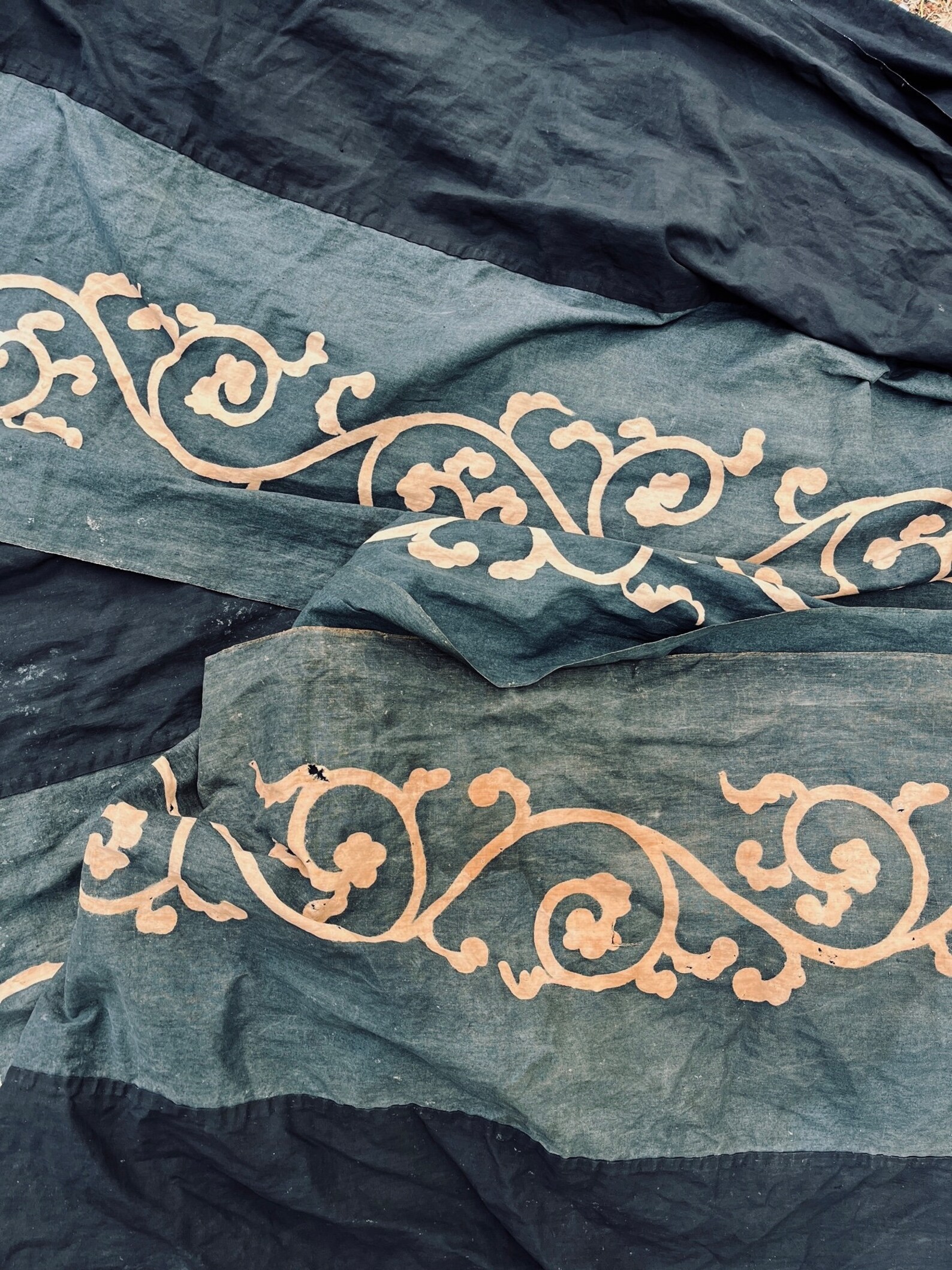 Japanese Vintage Indigo and Persimmon Dyed Cotton Long Curtain Cloth ...