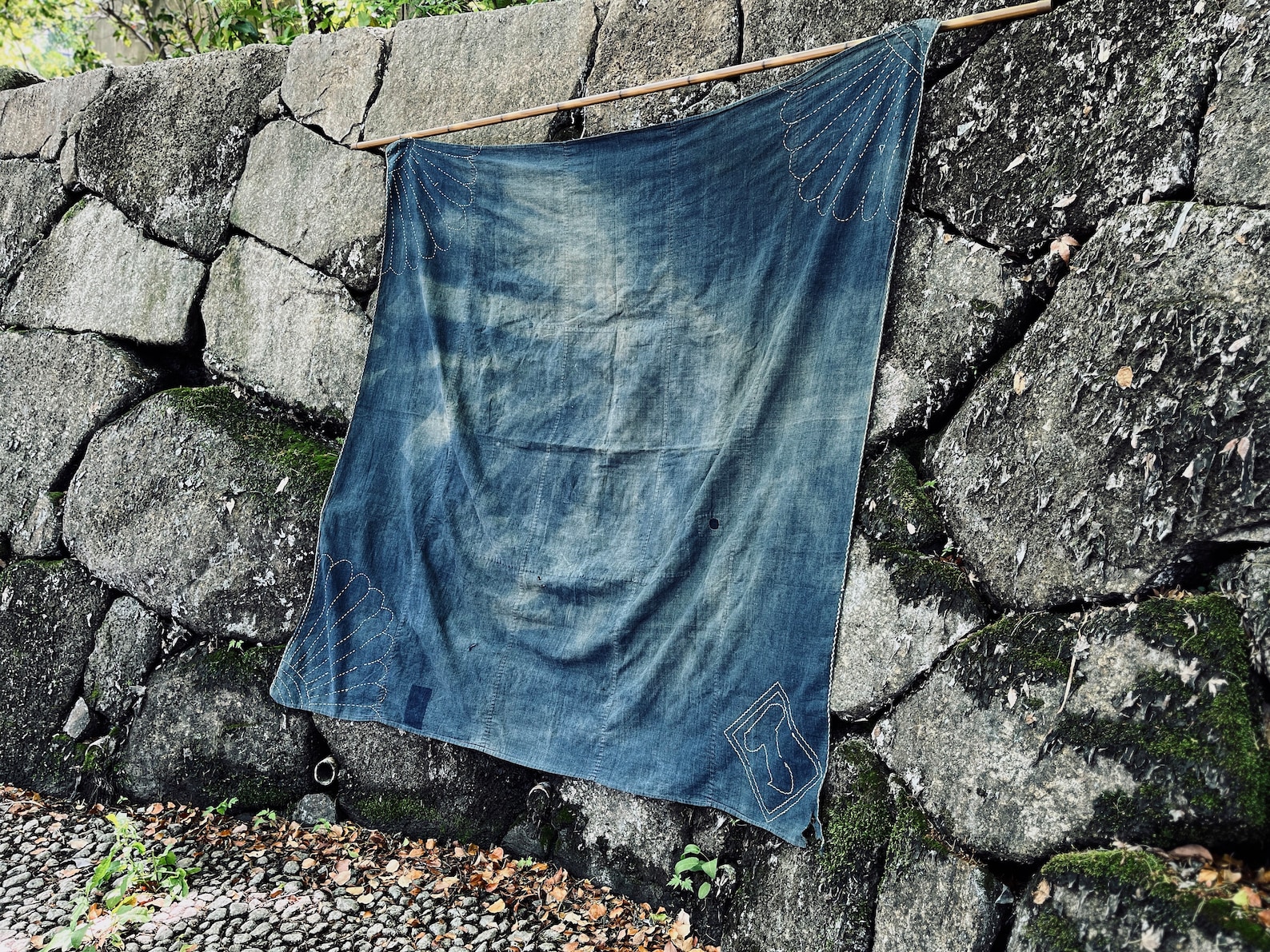 Japanese Vintage Indigo Dyed Sashiko Stitched Cotton Cloth Large ...