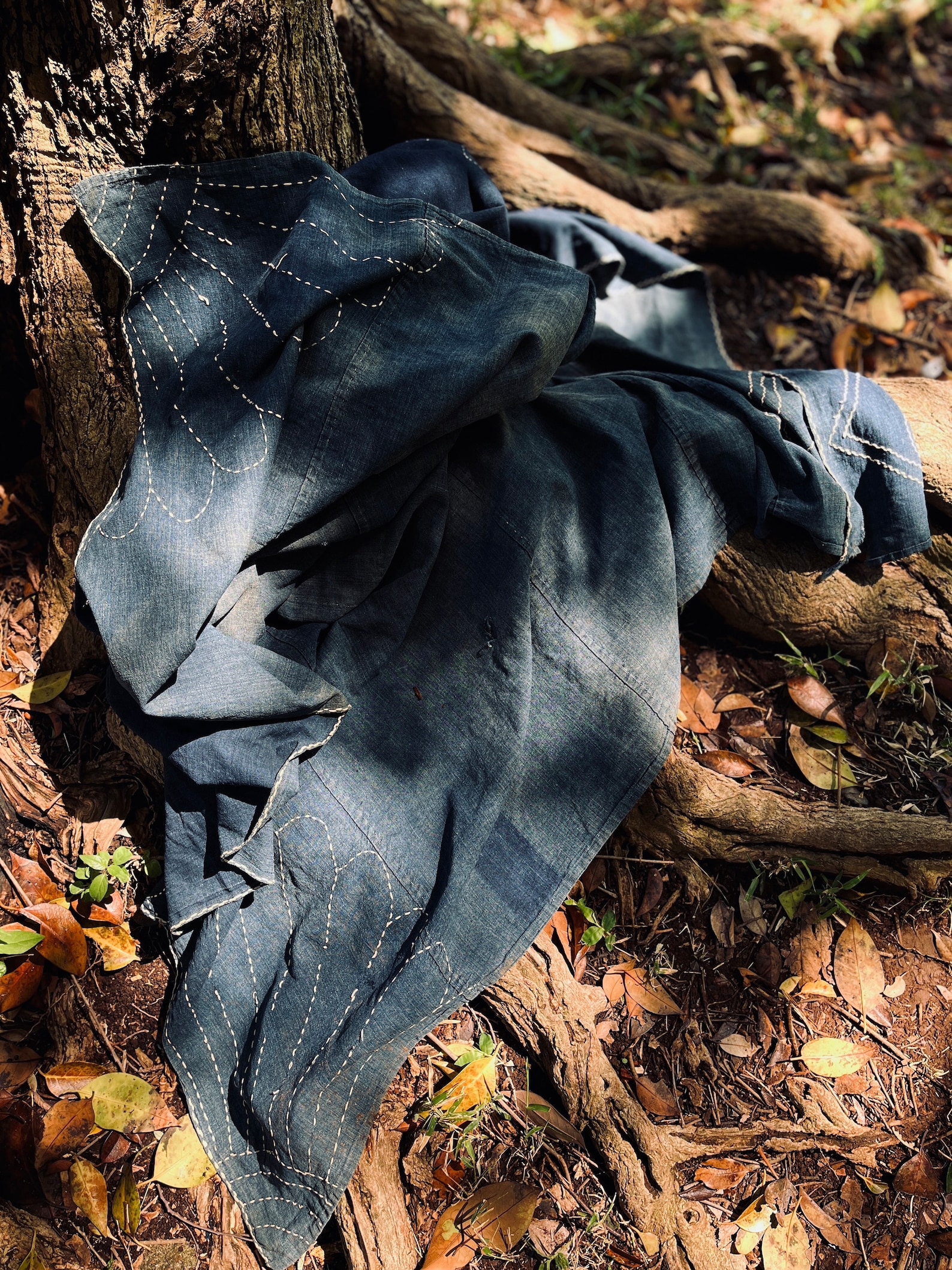 Japanese Vintage Indigo Dyed Sashiko Stitched Cotton Cloth Large ...