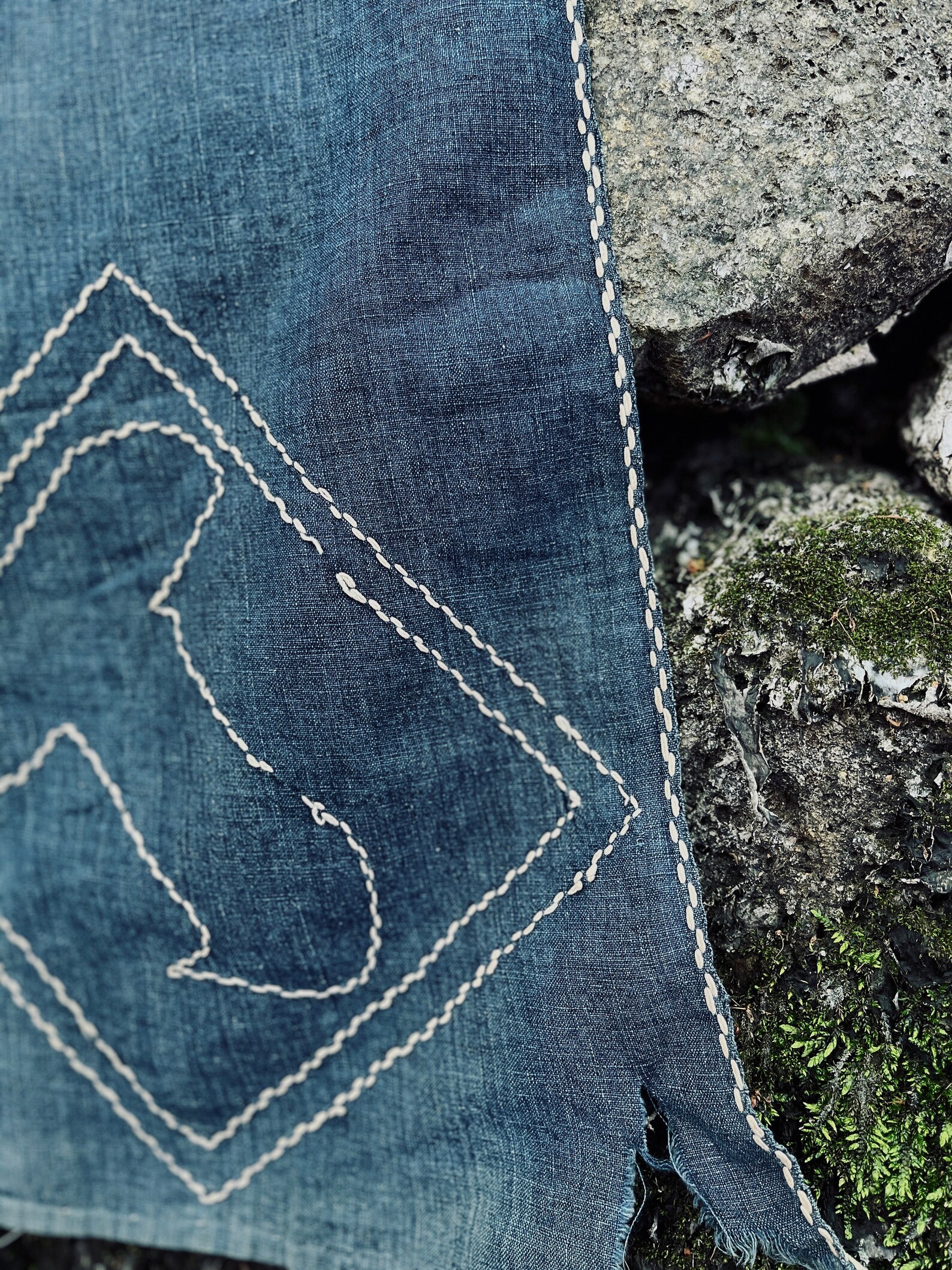 Japanese Vintage Indigo Dyed Sashiko Stitched Cotton Cloth Large ...