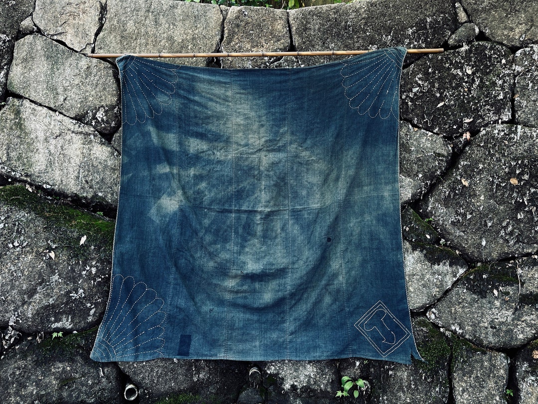 Japanese Vintage Indigo Dyed Sashiko Stitched Cotton Cloth Large ...