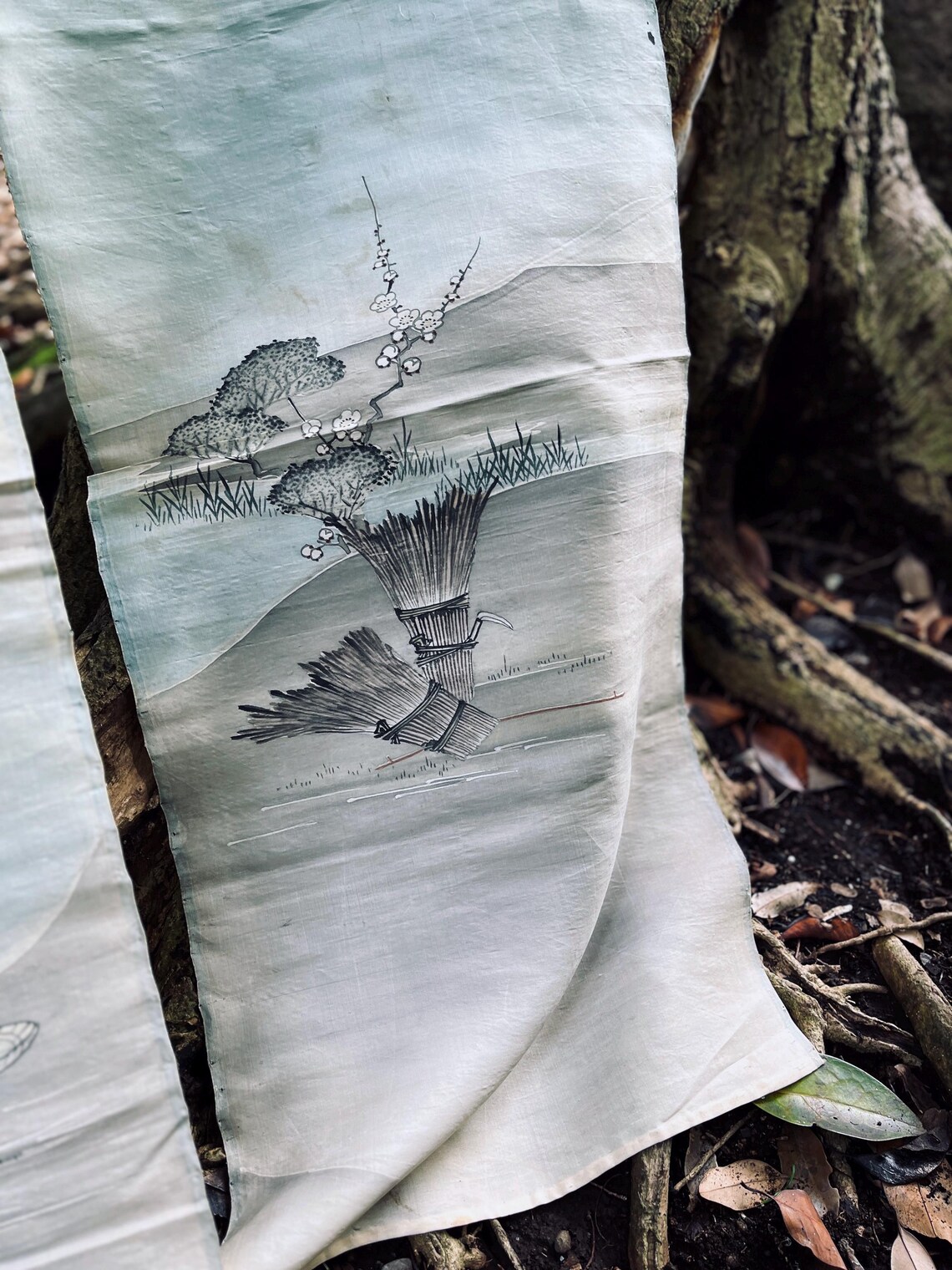 Japanese Vintage Silk Habutae Noren Shop Curtain With a Landscape ...