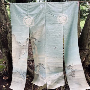 Japanese Vintage Silk Habutae Noren Shop Curtain With a Landscape ...
