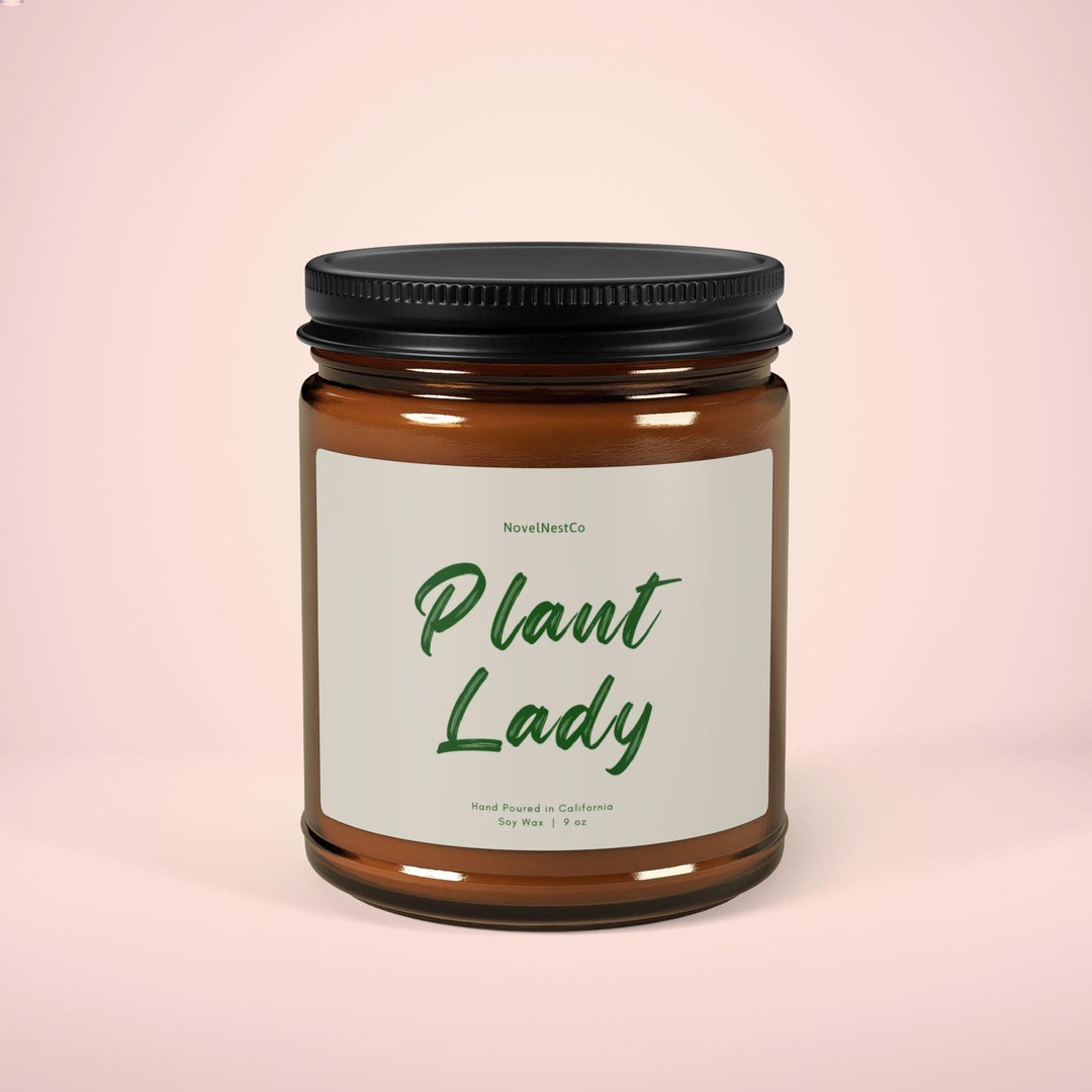 Plant Lady Candle Earthy Green Text With Leaf Graphic on Cream Label ...