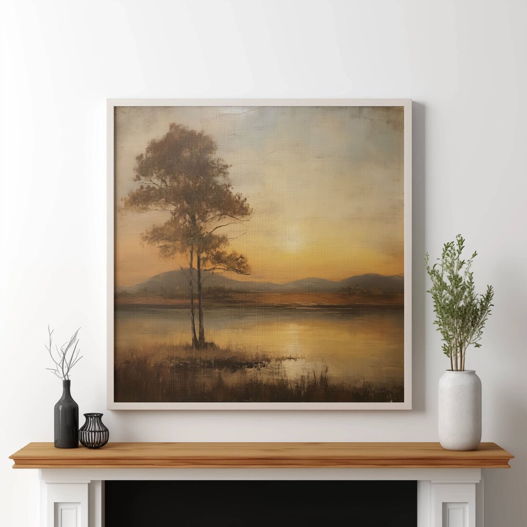 Vintage Lake View Oil Painting, Lake Scene Art, Antique Landscape ...