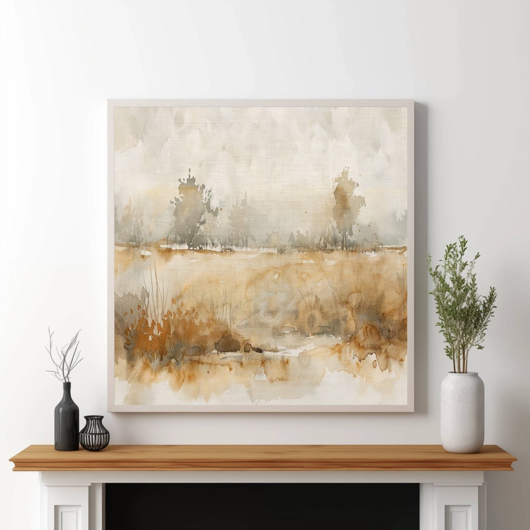 Vintage Muted Landscape Painting, Rustic Nature Painting, Farmhouse ...