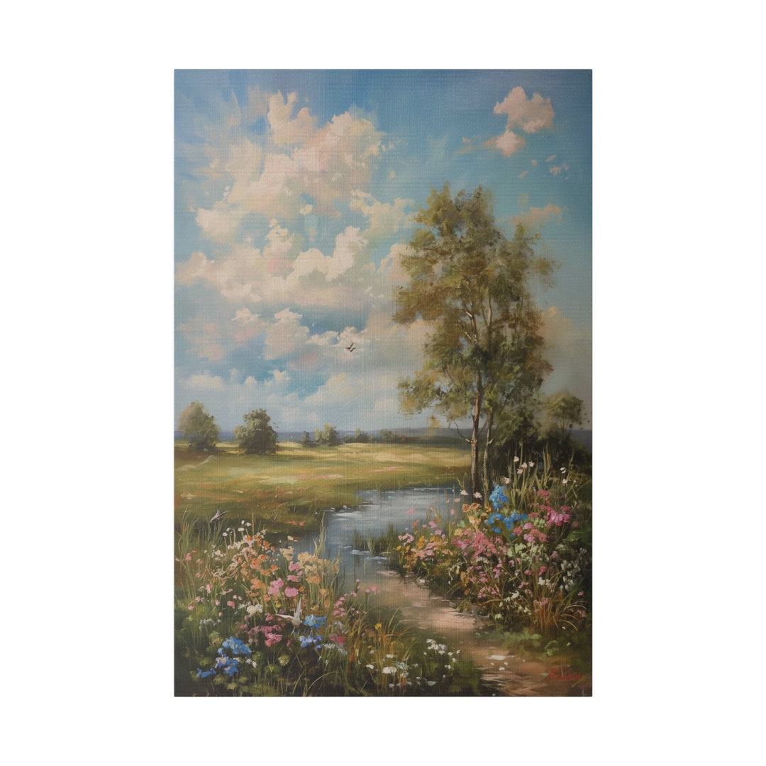 Floral Landscape Oil Painting, Springtime Wall Art, Nature Home Decor ...