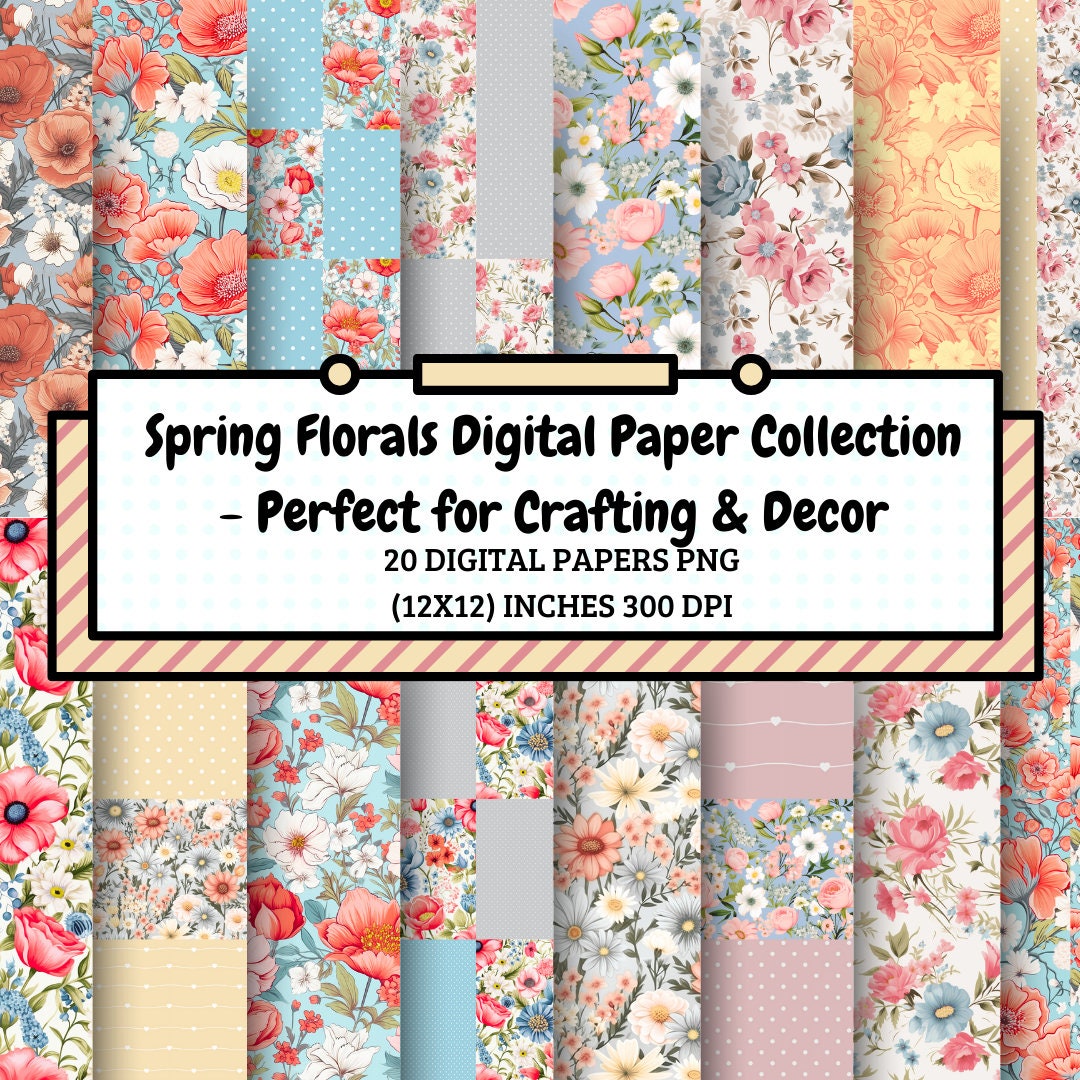 Spring Blossom Dreams Digital Paper - 20 Vintage Floral Patterns for ...