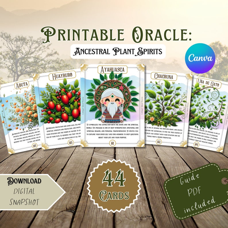 Printable Oracle Cards - Green Tarot Cards - Ancestral Plant Spirits ...