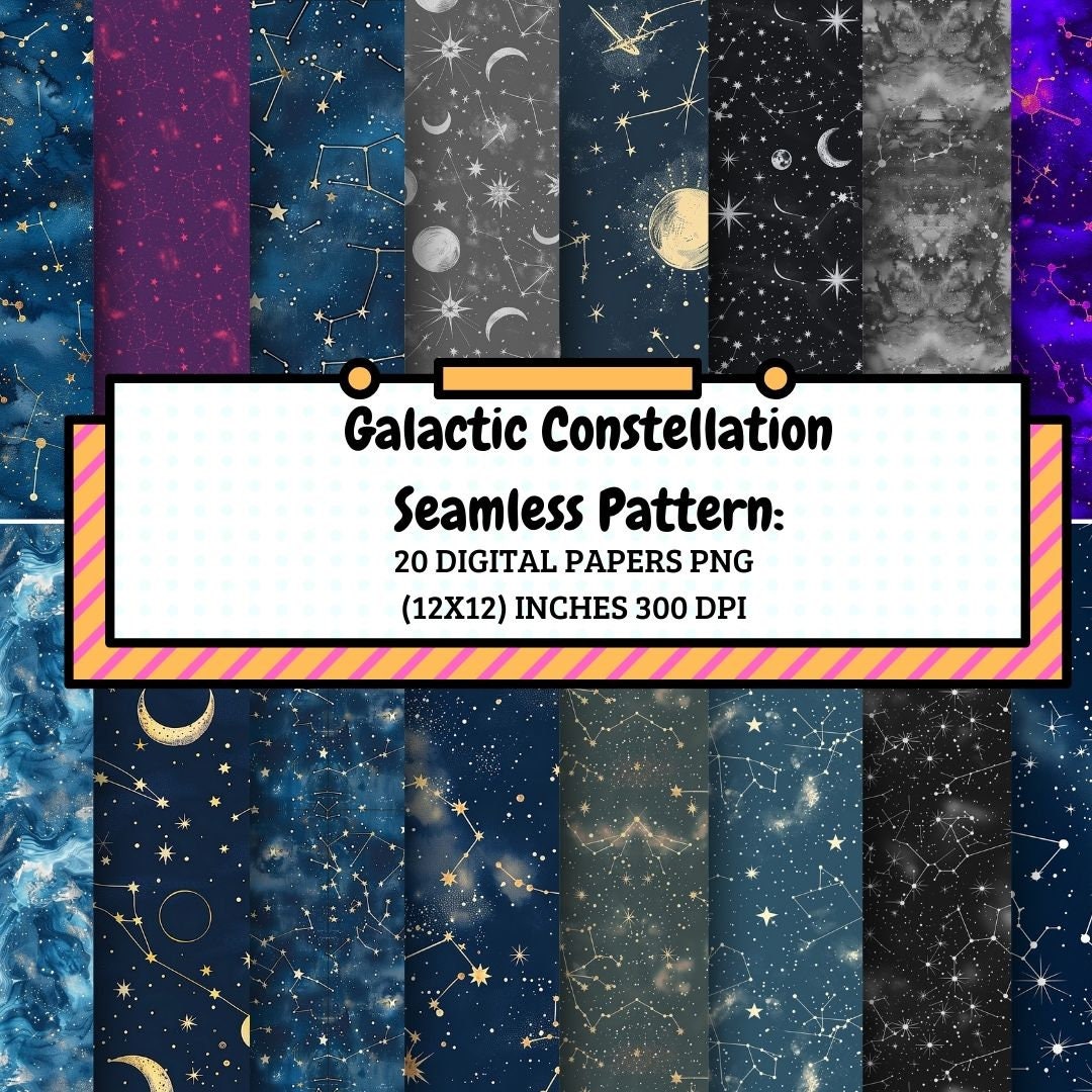 Galactic Constellation Seamless Pattern: Celestial Night Sky Design ...
