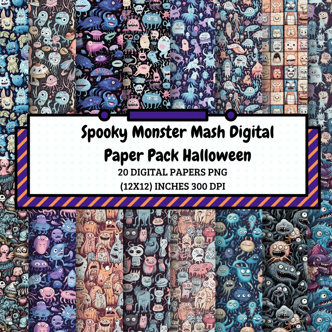 Spooky Monster Mash Halloween Digital Paper Pack: 20 High-resolution ...