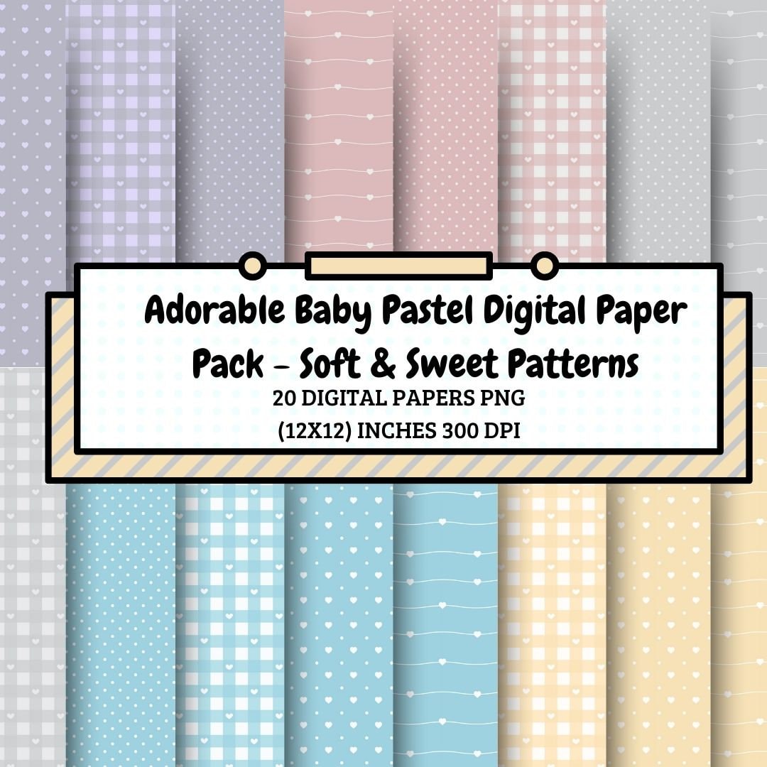 Cute Baby Pastel Digital Paper Pack - 20 Seamless Patterns for Nursery ...