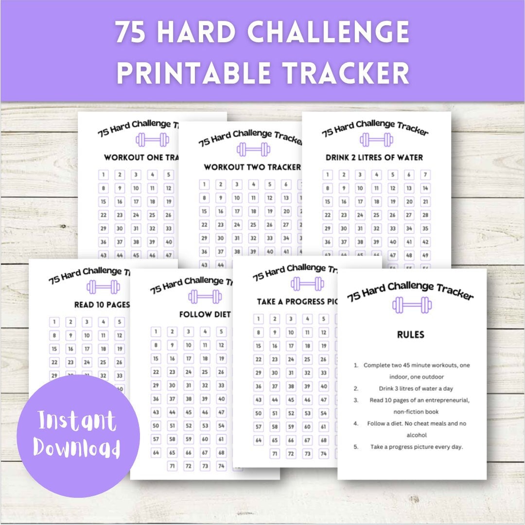 75 Hard Challenge Printable Tracker, A3, A4, A5 - Etsy
