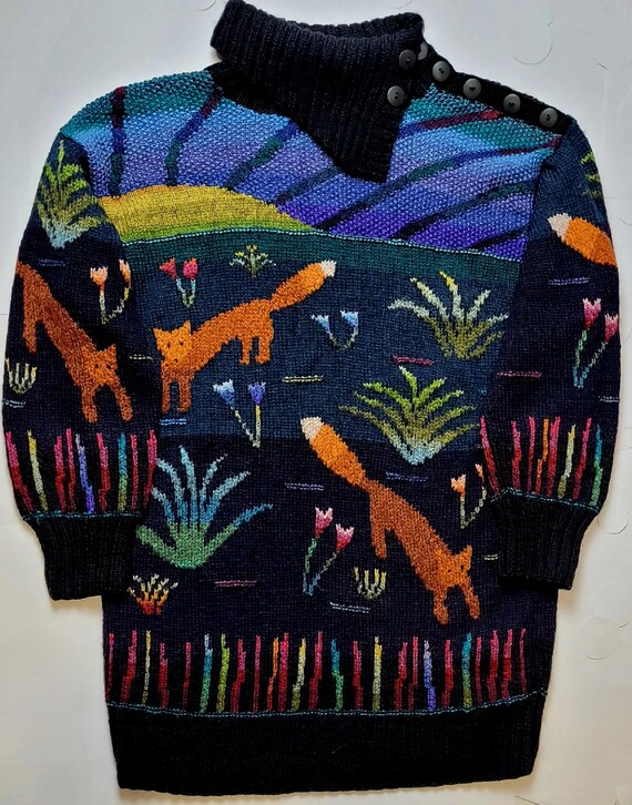 Simply magical pure wool vintage sweater with foxes b… - Gem
