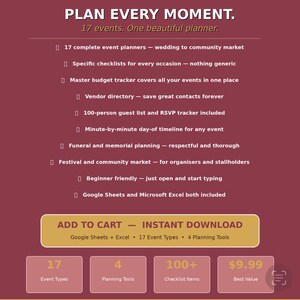 Google Sheets Event Planner Template, 17 Event Types (instant Download ...